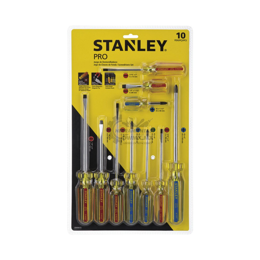 JUEGO DE 10 PIEZAS, DESTORNILLADORES PRO, 6 PLANOS Y 4 PHILLIPS. MARCA ...