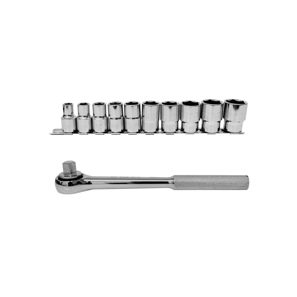 JUEGO 11 PIEZAS, COPAS 6 PUNTOS RAIZ DE 1/2 PULGADA, EN PULGADAS CON RATCHET Y PORTACOPAS. MARCA ...