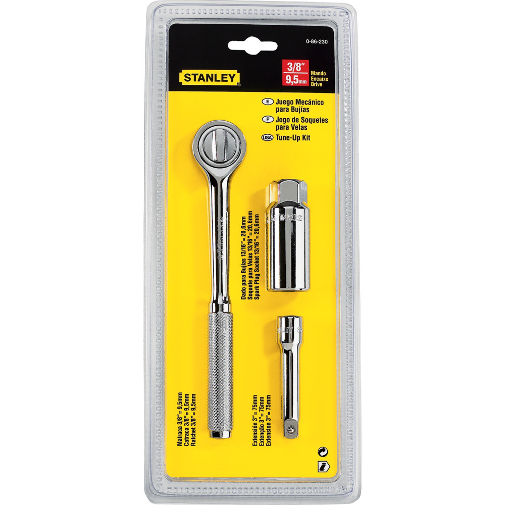 JUEGO DE 3 PIEZAS PARA BUJIAS, RAIZ DE 3/8 PULGADAS, RATCHET, EXTENSION, COPA MEDIDA DE 13/16 ...