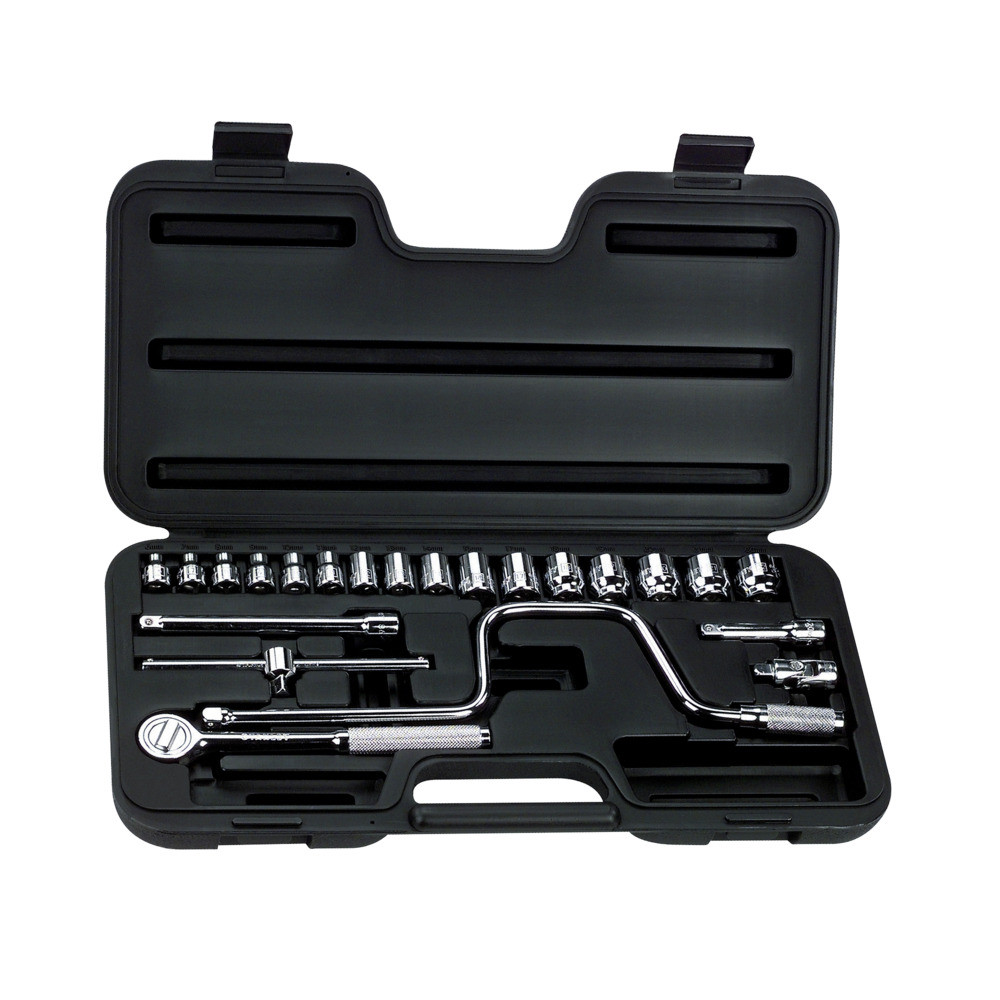 JUEGO DE 23 PIEZAS, COPAS EN MILIMETROS,RAIZ 3/8 PULGADAS, CON MALETA PLASTICA. MARCA STANLEY