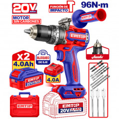 BARRENO PERCUTOR INALAMBRICO 20V, VEL. VARIABLE, BRUSHLESS, MANDRIL ...